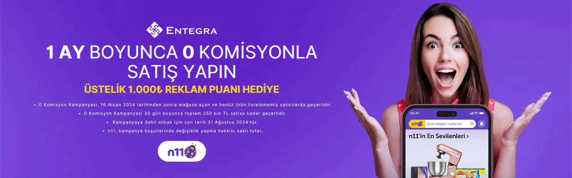 Entegra Kullanıcılarına Özel n11.com'da 0 Komisyon ve 1000 TL Reklam Puan Fırsatı | Entegra Bilişim